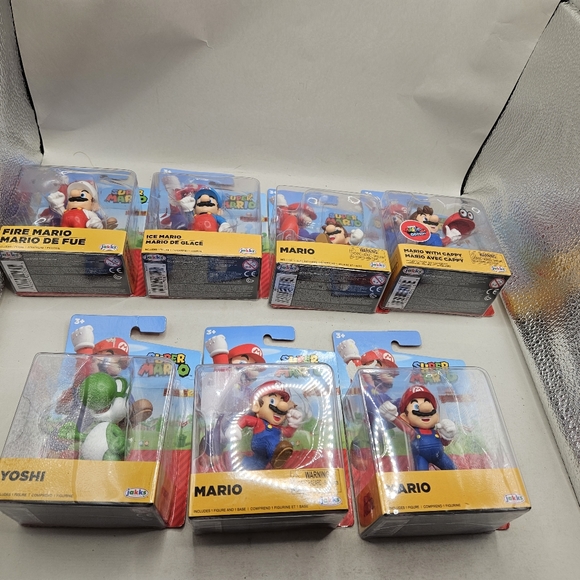 Jakks | Toys | 7 Super Mario Bros Yoshi Mario Cappy Fire Ice Figure 25 ...